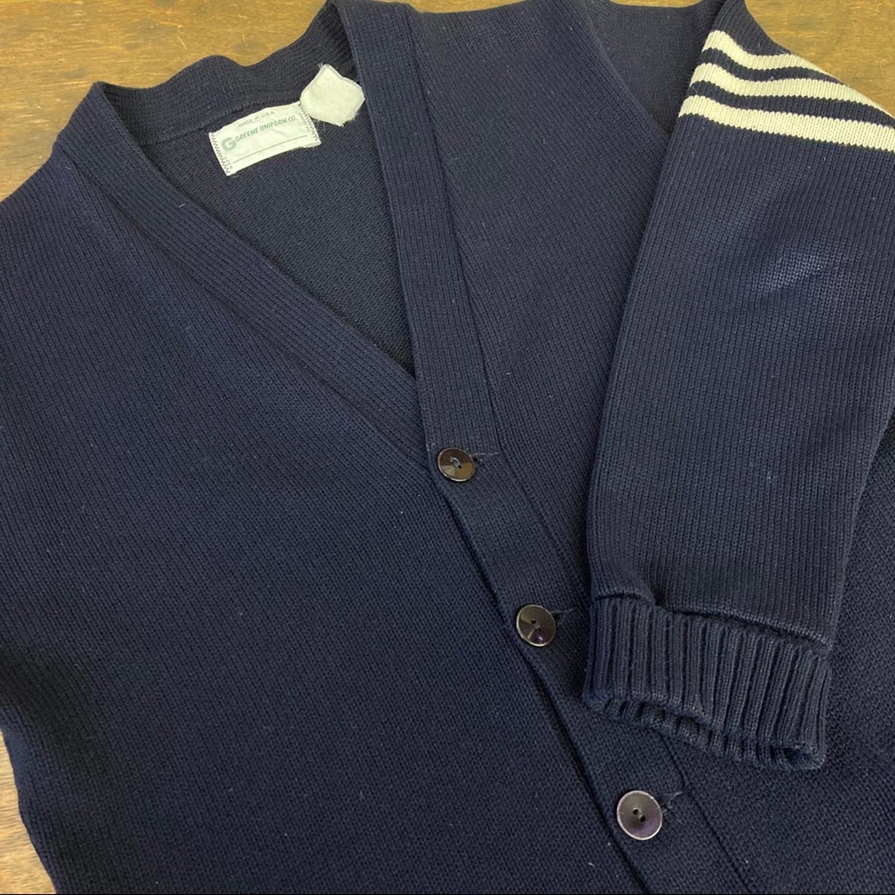 Vintage Uniform College Navy Knit Cardigan - Gem